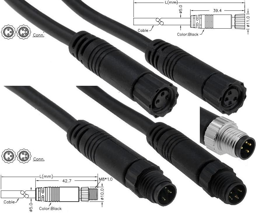 Conector M8 Amphenol IP67 Chasis Macho Plástico